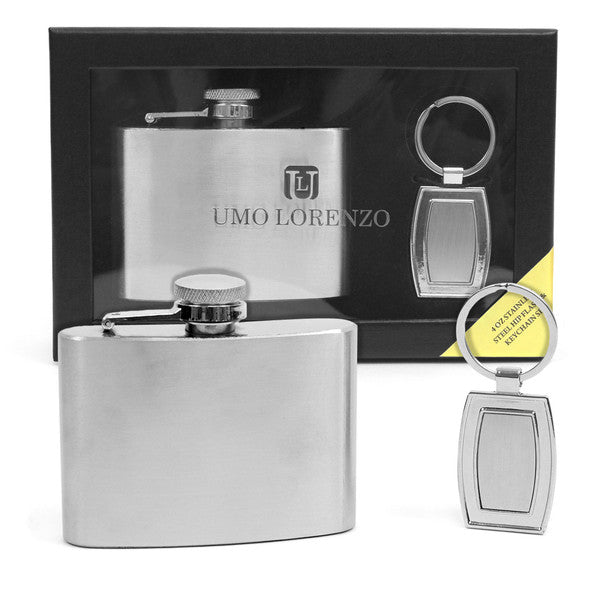 Umo Lorenzo 12pc Silver Tone Flask & Keychain Gift Set – 4oz Stainless ...