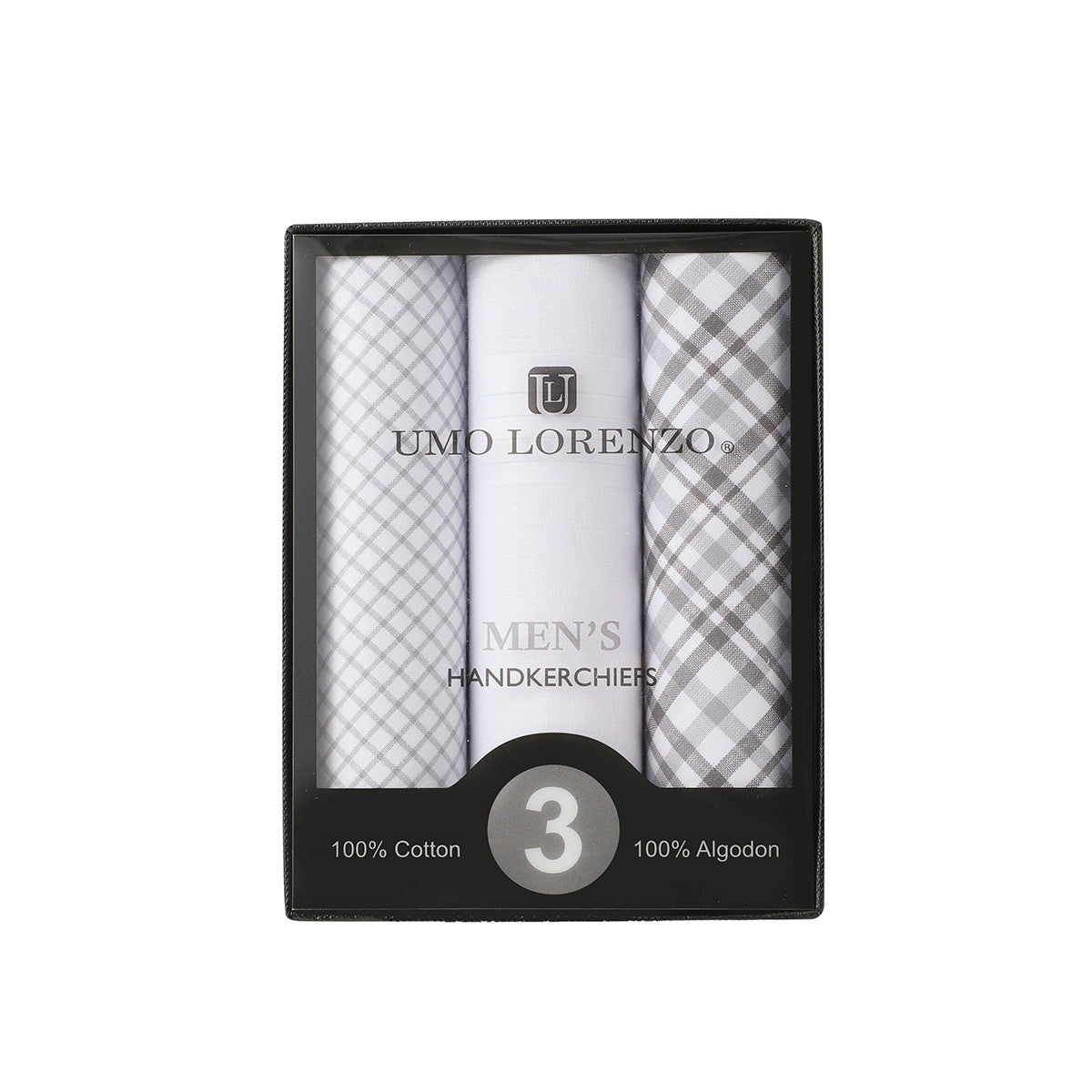 Men's Cotton Solid & Plaid Gray Handkerchiefs 3 Piece Set – Club-One